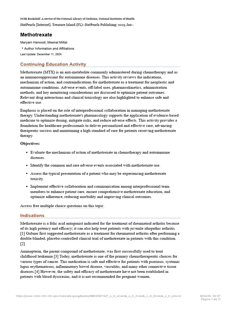 Methotrexate: Uses and Mechanisms | PDF | Drugs | Medical Treatments