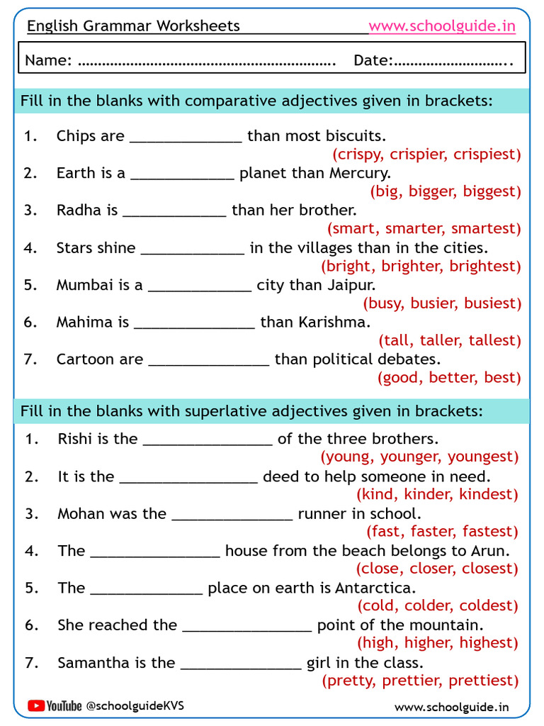 Adjectives Worksheet 6 | PDF