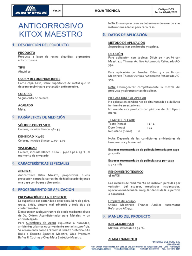 Anticorrosivo Kitox Maestro. | PDF | Pintar | Materiales