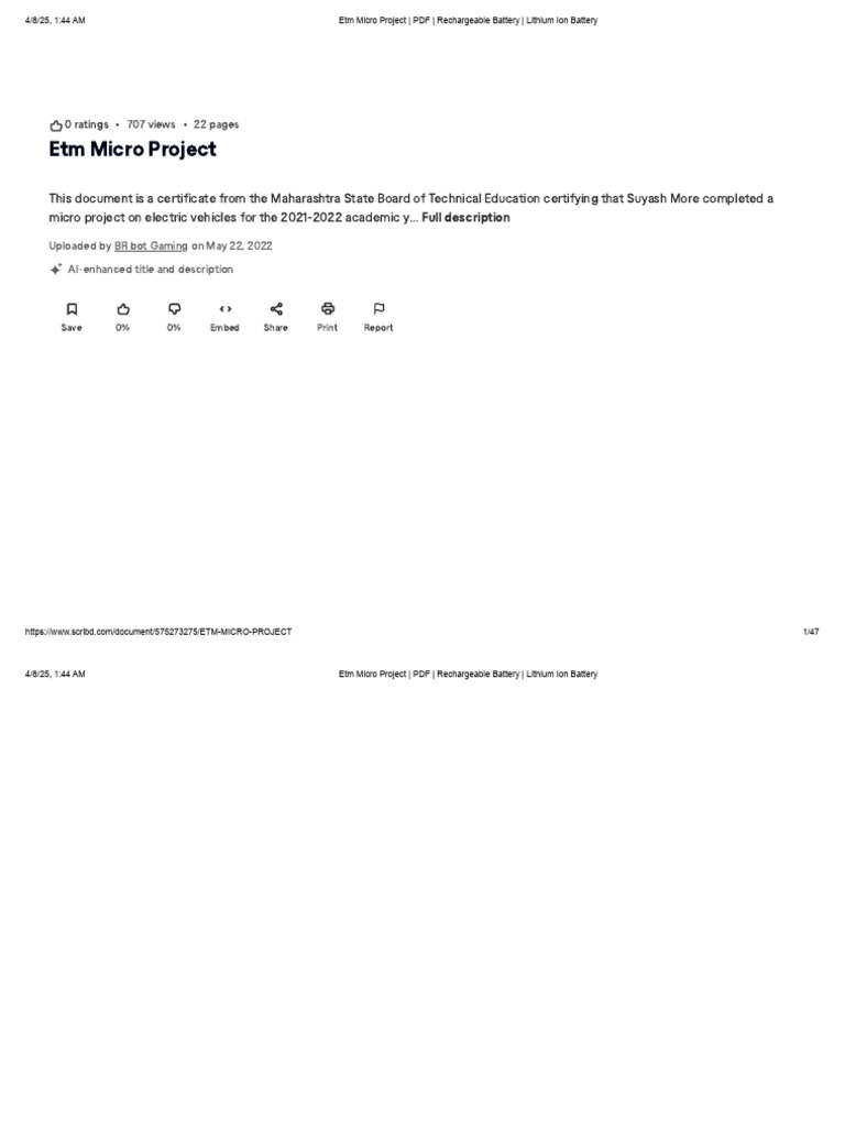 Lithium Postpaid Battery Project Report | PDF | Scribd | Rechargeable Battery