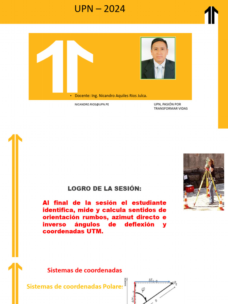 Upn-09 PPT Azimut Distancias Coordenadas Utm | PDF | Geometría Elemental | Geodesia