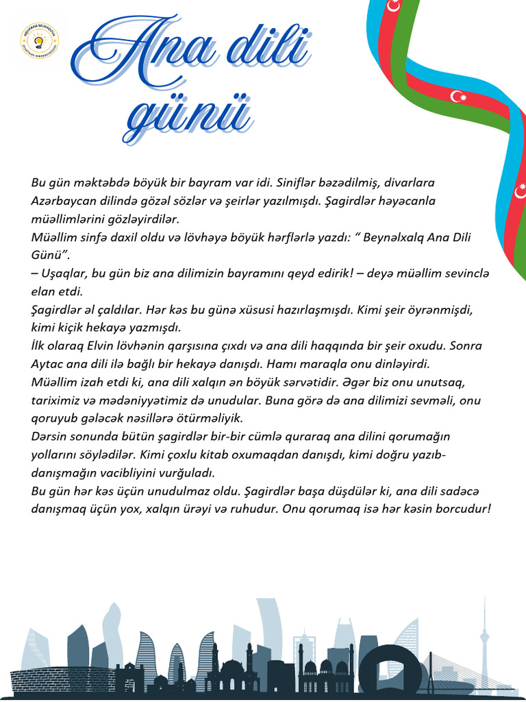 M.M - Ana Dili Günü (3-Cü Sinif) | PDF