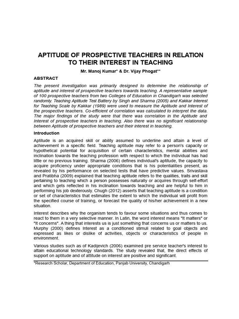 Teacher Aptitude and Interest Study | PDF | Skewness | Descriptive ...