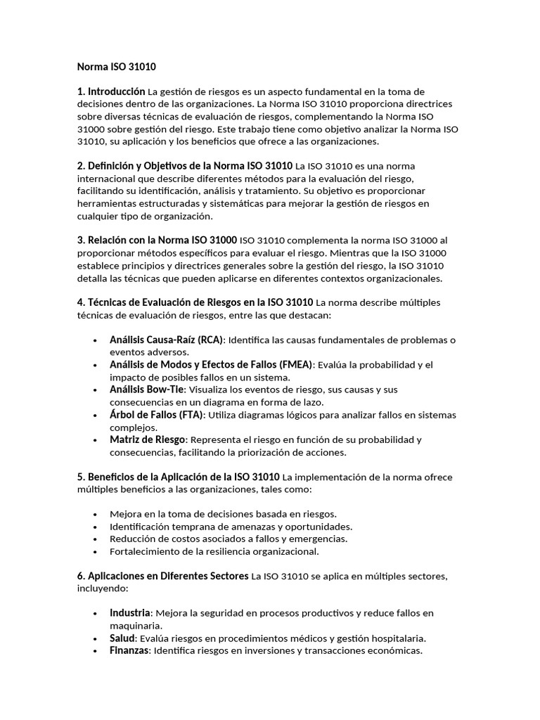 Norma ISO 31010 y 3 Tecnicas | PDF | Ingeniería de confiabilidad | Riesgo