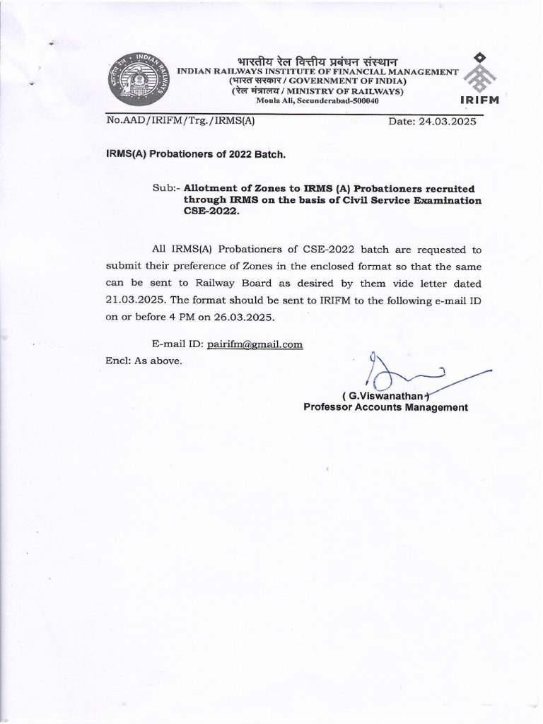 Zonal Preferences of IRMS (A) | PDF