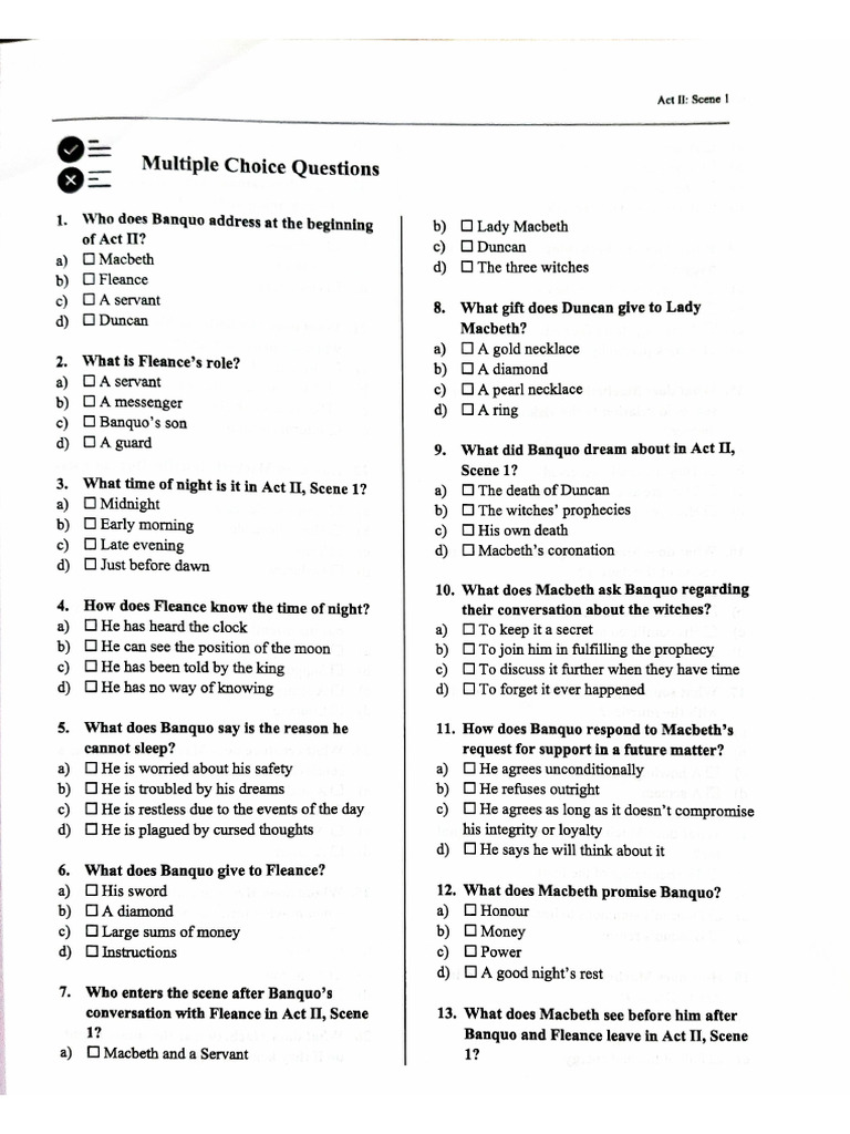 Macbeth Act 2 Full Questions | PDF