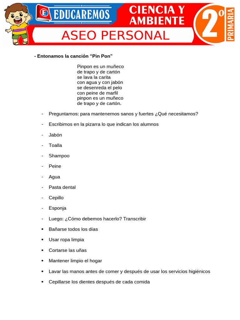 Aseo-Personal-para-Segundo-Grado-de-Primaria | PDF