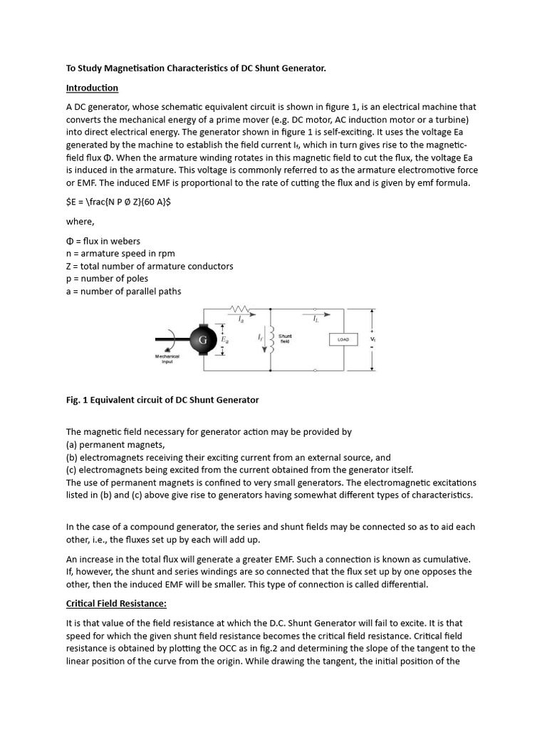Magnetisation Characteristics of DC Shunt Generator | PDF | Electric ...