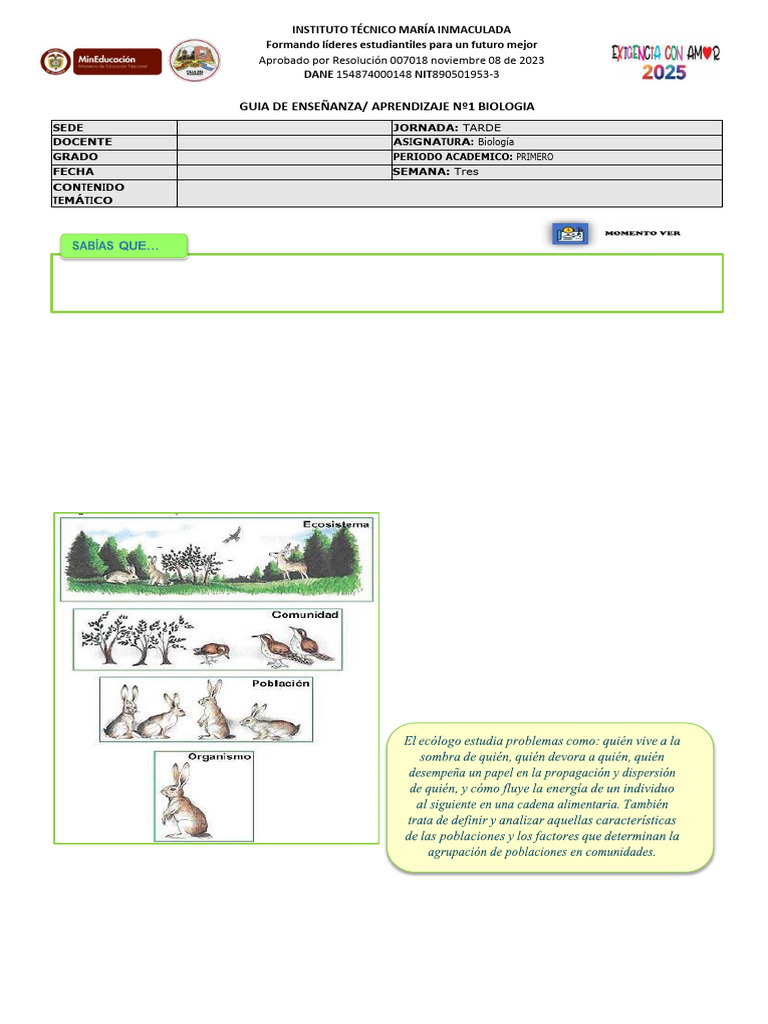 Guia 1 interacciones entre los ecosistemas 10 1P | PDF | Depredación ...