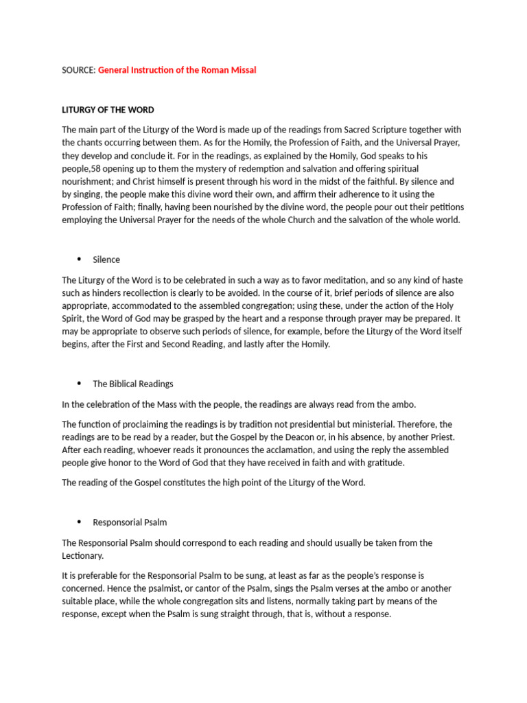 General Instruction of The Roman Missal | PDF | Mass (Liturgy ...