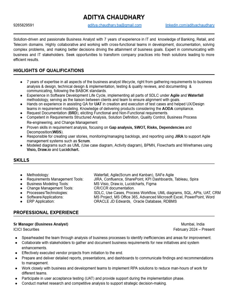 Business Analyst with 7 Years Experience | PDF | Software Development ...