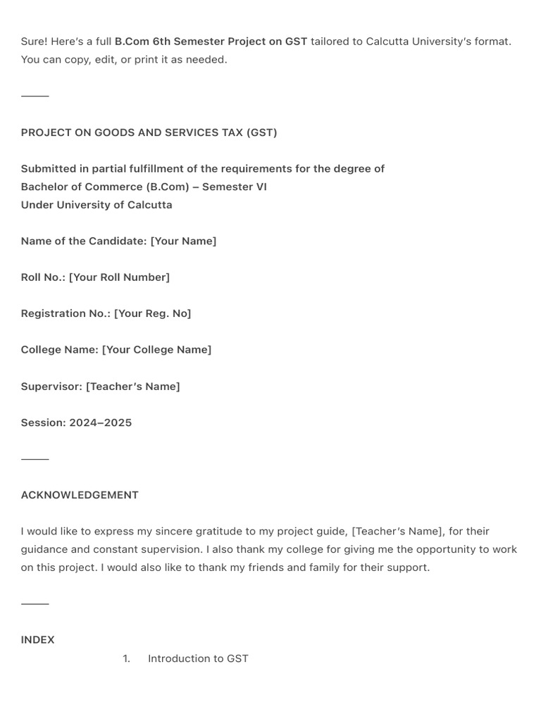 B.Com Project on GST Overview | PDF | Taxes | Government Finances