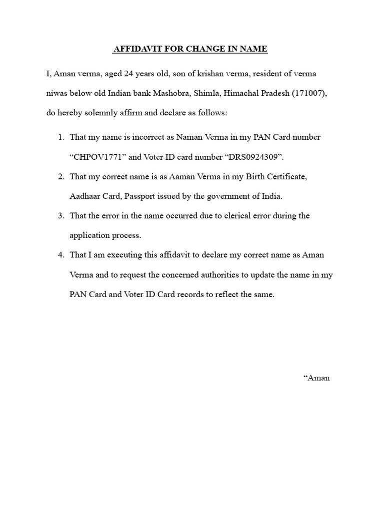 Aff For Change in Name | PDF