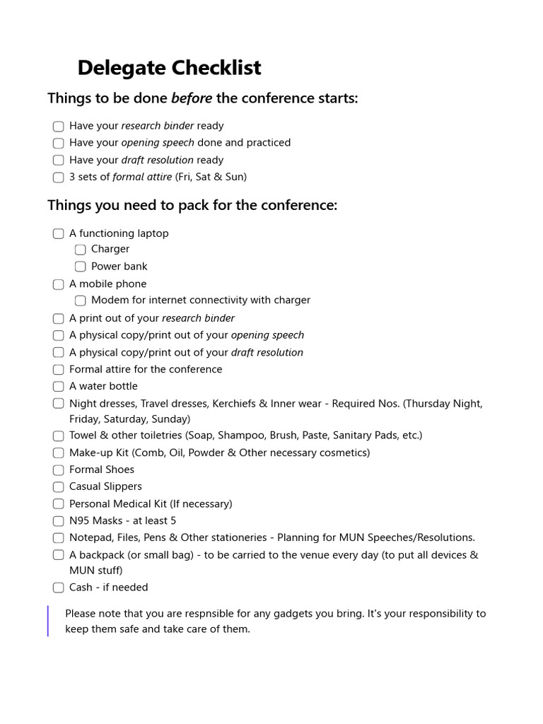?delegate Checklist | PDF