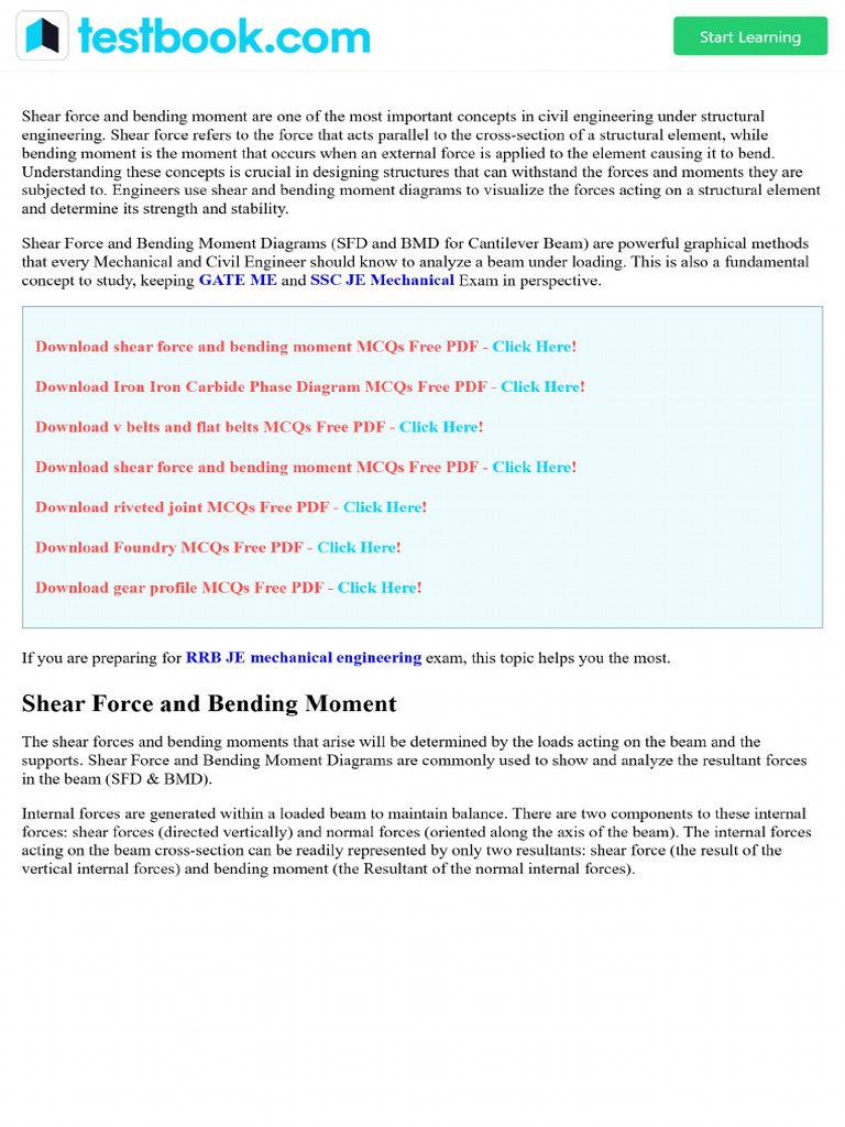 Shear Force and Bending Moment Diagram _ Know SFD and BMD for Cantilever Beam | PDF