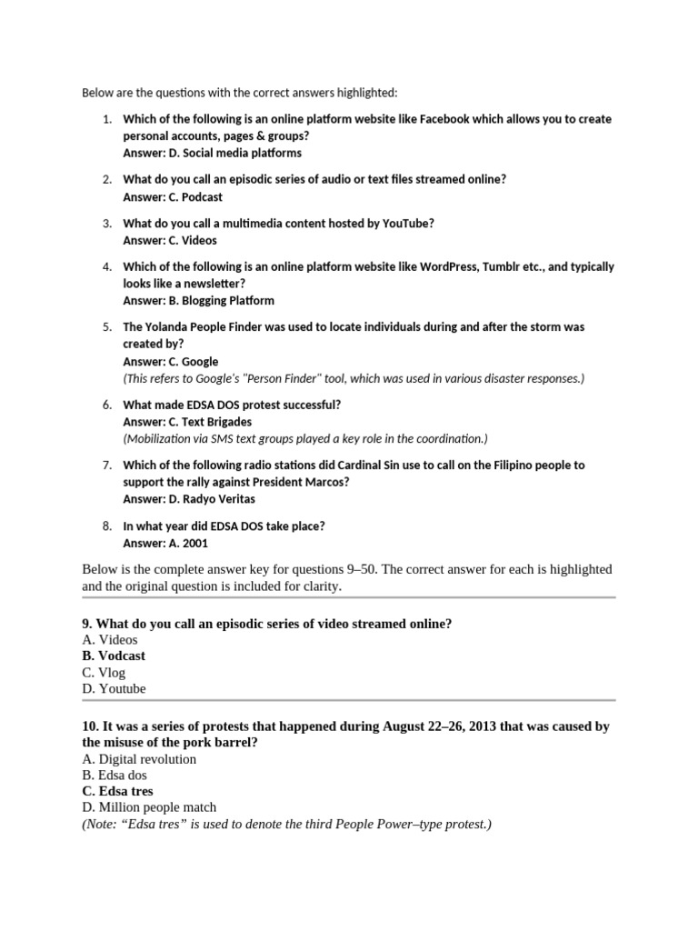 Online Platforms and ICT Concepts Quiz | PDF | Educational Technology ...