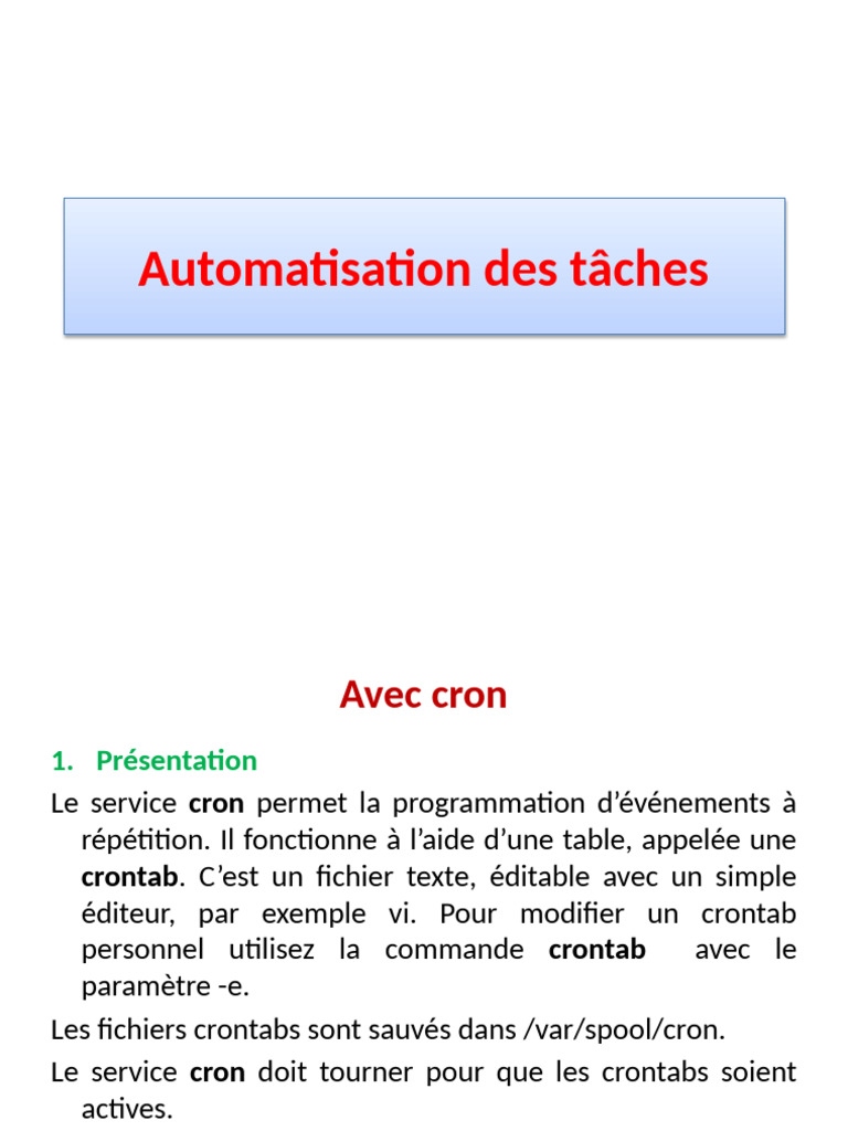 Ch 7 - Automatisation Des Tâches | PDF | Processus (informatique) | Unix