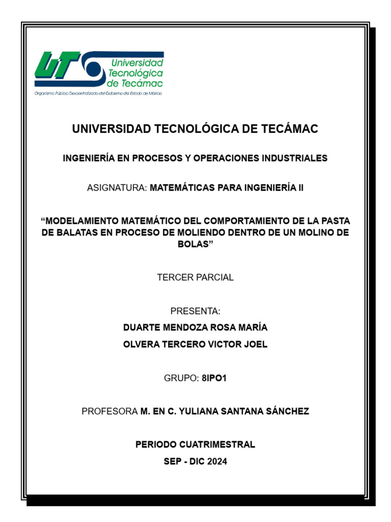 Modelo Matem-Tico de Molienda - Matem-Ticas para Ingenier-A II | PDF | Ecuaciones | Ecuaciones ...
