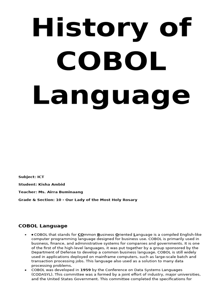 History of COBOL Language | PDF | Computer Program | Programming