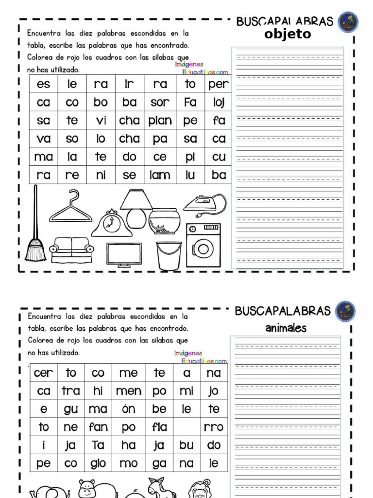 Ejercicio Buscapalabras (Conciencia Silábica) | PDF