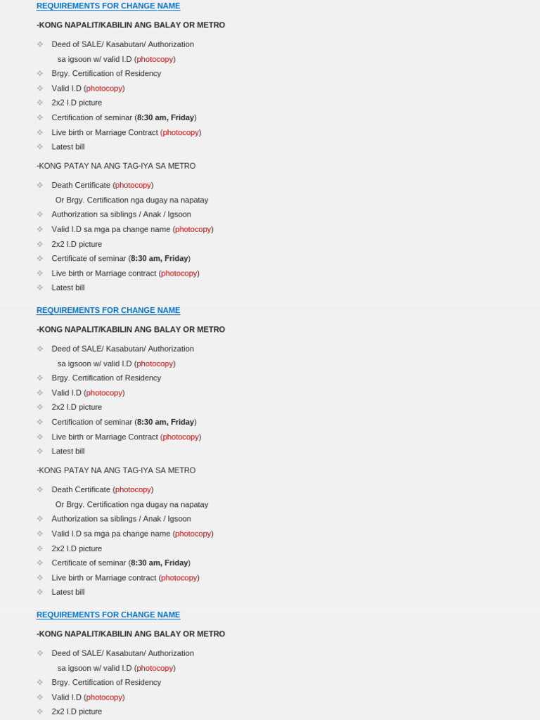 Change of Name Requirements Guide | PDF
