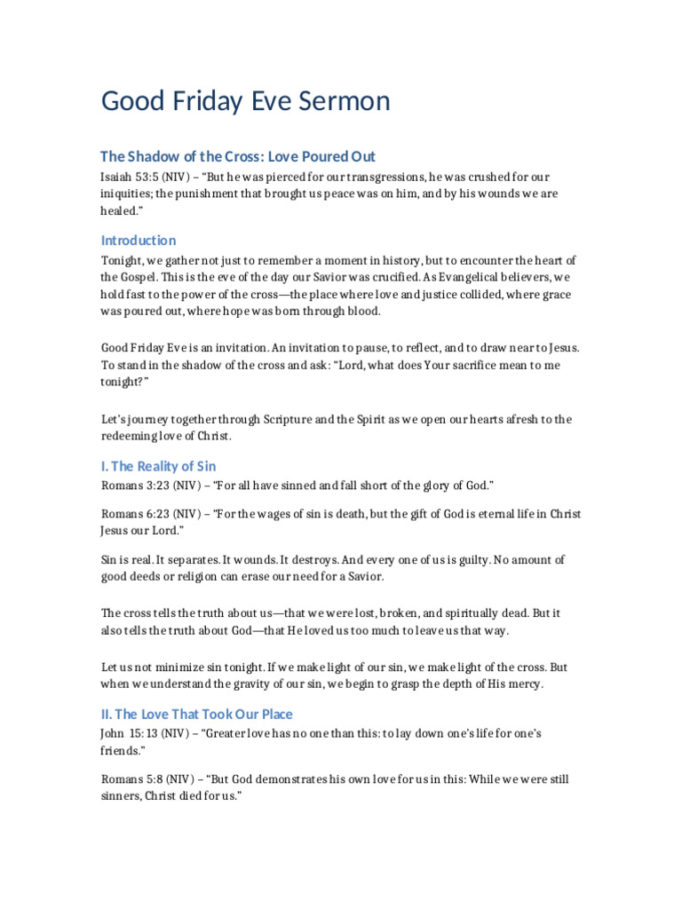 Good Friday Eve Sermon and Communion Reflection | PDF | Jesus | Eucharist