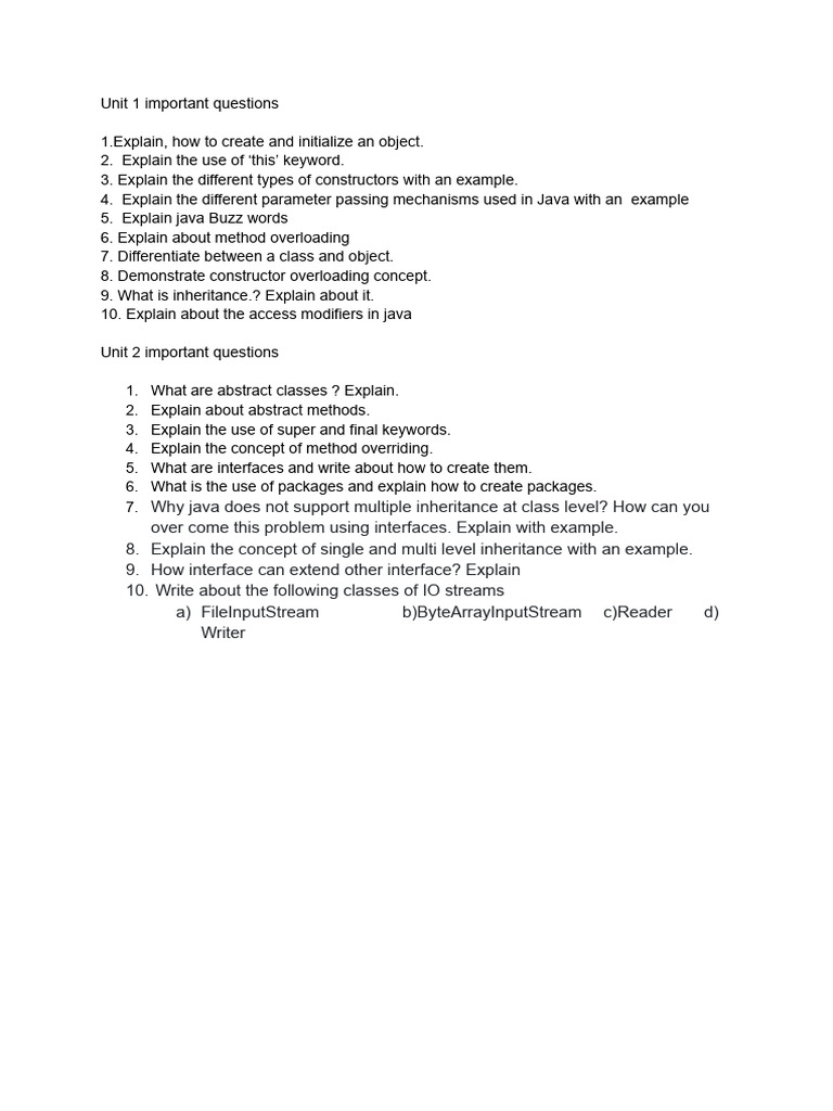 Unit 1 and 2 Important Questions | PDF