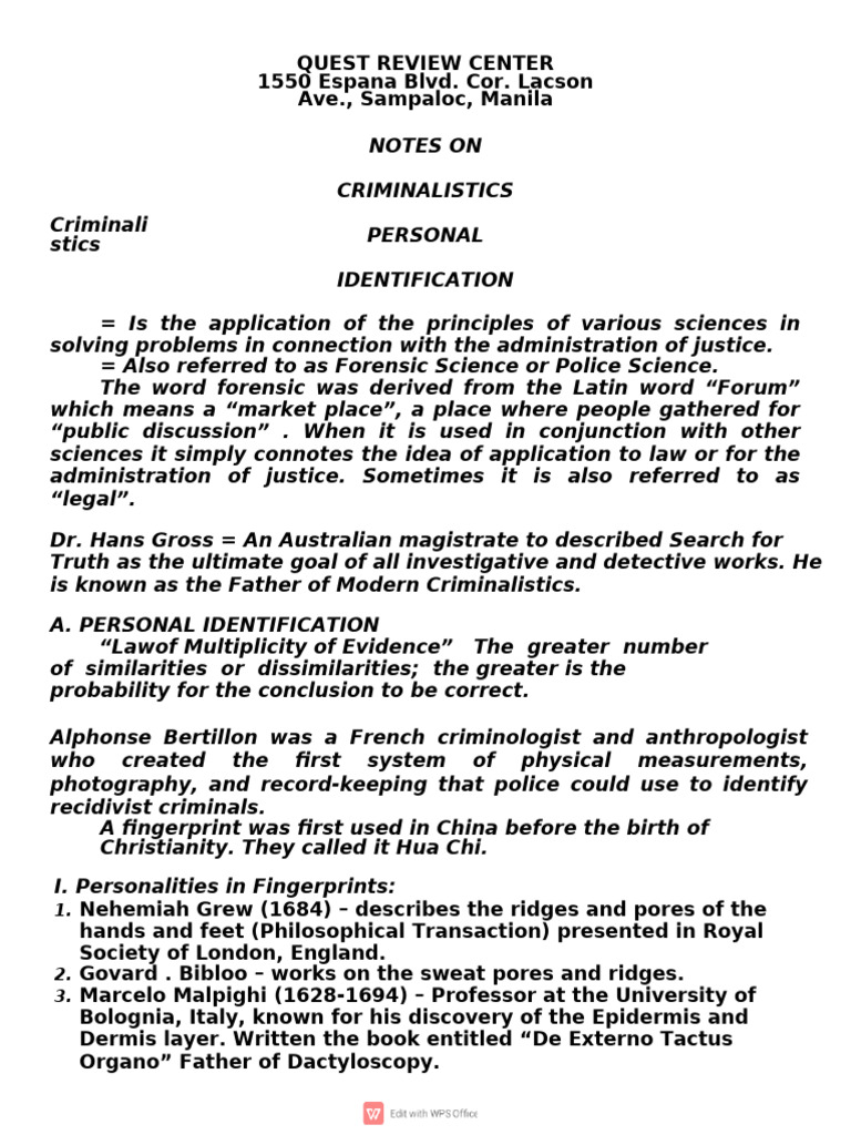 FOR2 Personal Identification Techniques | PDF | Fingerprint | Skin