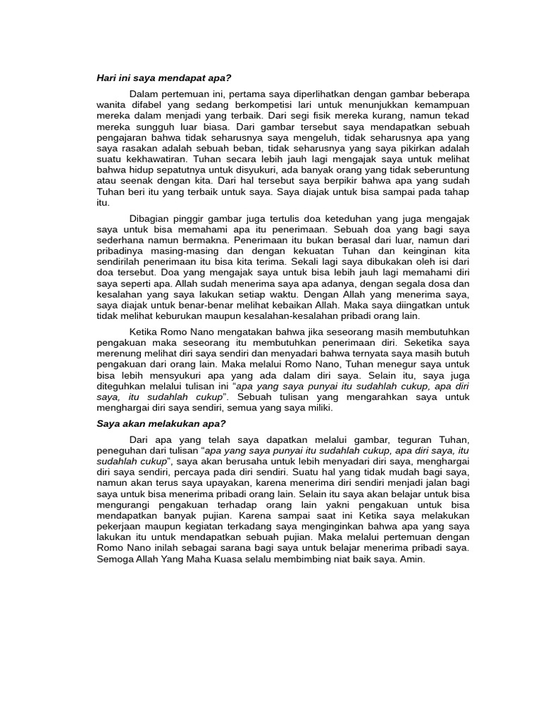 Refleksi Hari Pertama dengan Romo Nano | PDF