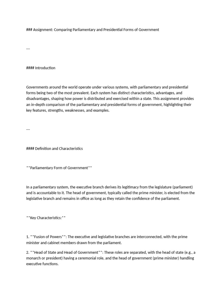 Parlimentary Form of Gov | PDF | World Politics | Parliamentary System