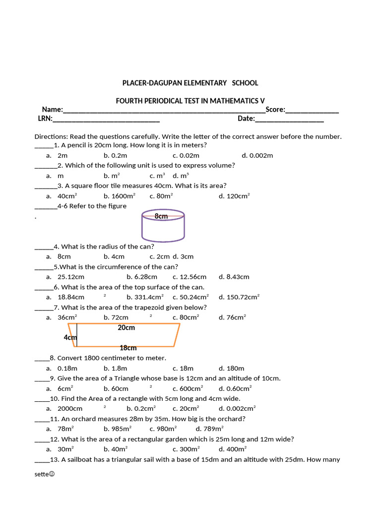 PT - MATH 5 - Q4 Sy 2024-25 Final | PDF