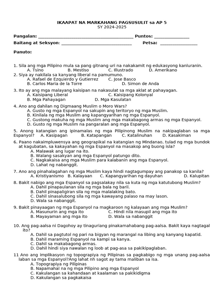 Q4 TOS TQs AP 5 | PDF