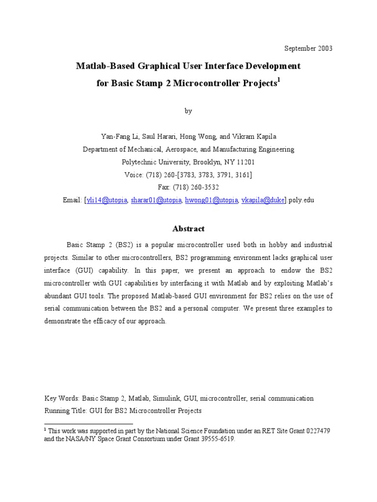 Matlab-Based Graphical User Interface Development For Basic Stamp 2 Microcontroller Projects ...
