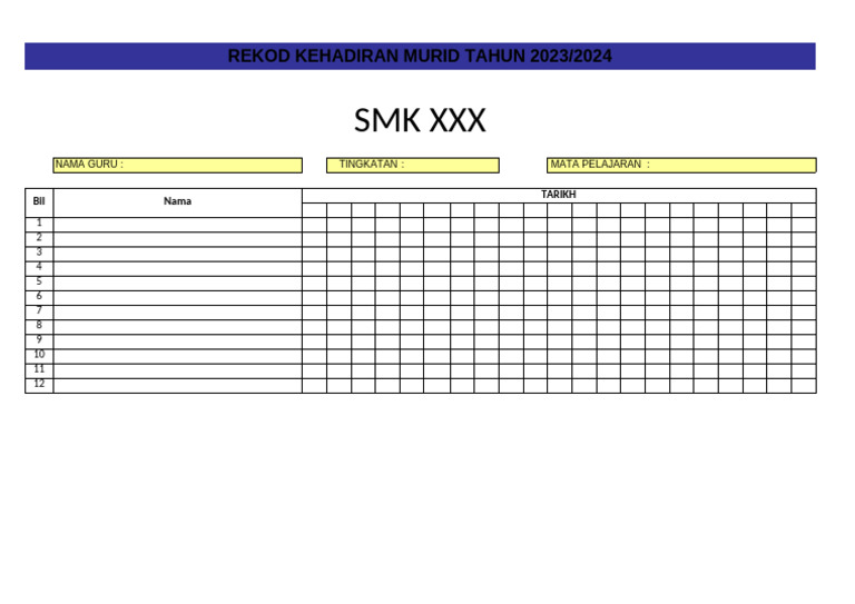 Tapak Rekod Kehadiran Murid | PDF