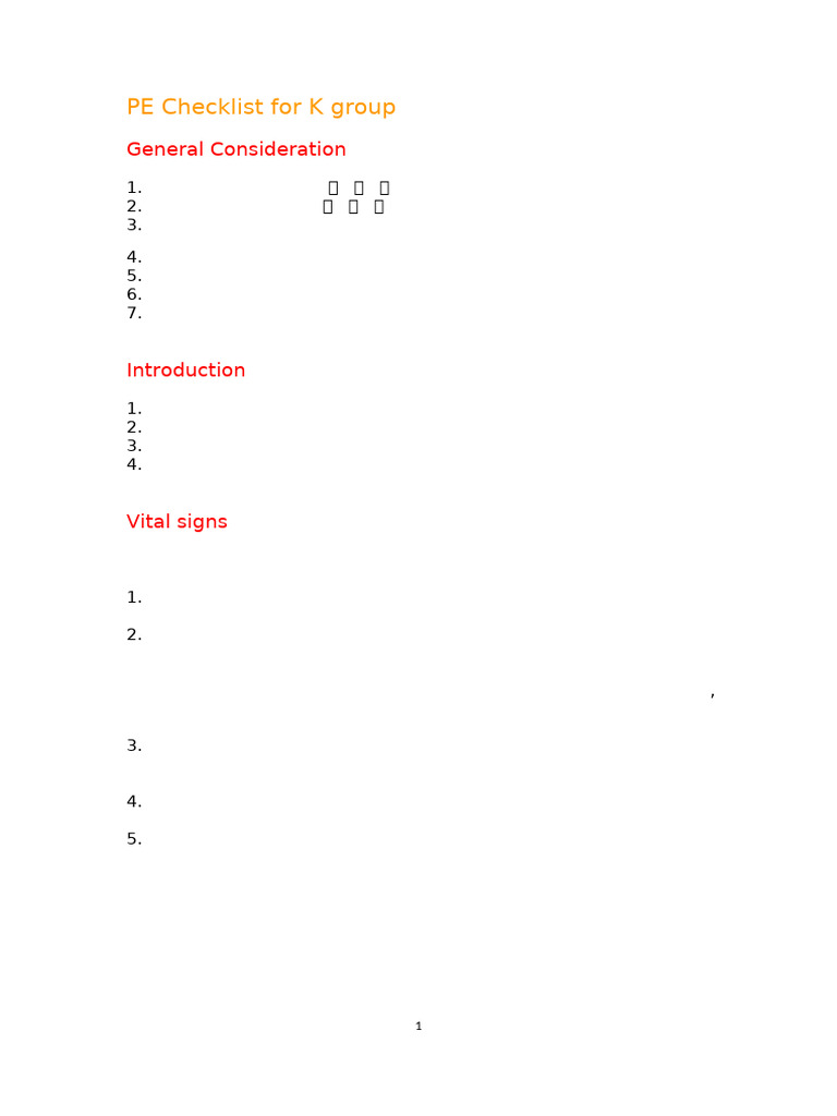 PE Checklist for K Group Assessment | PDF | Anatomical Terms Of Motion ...
