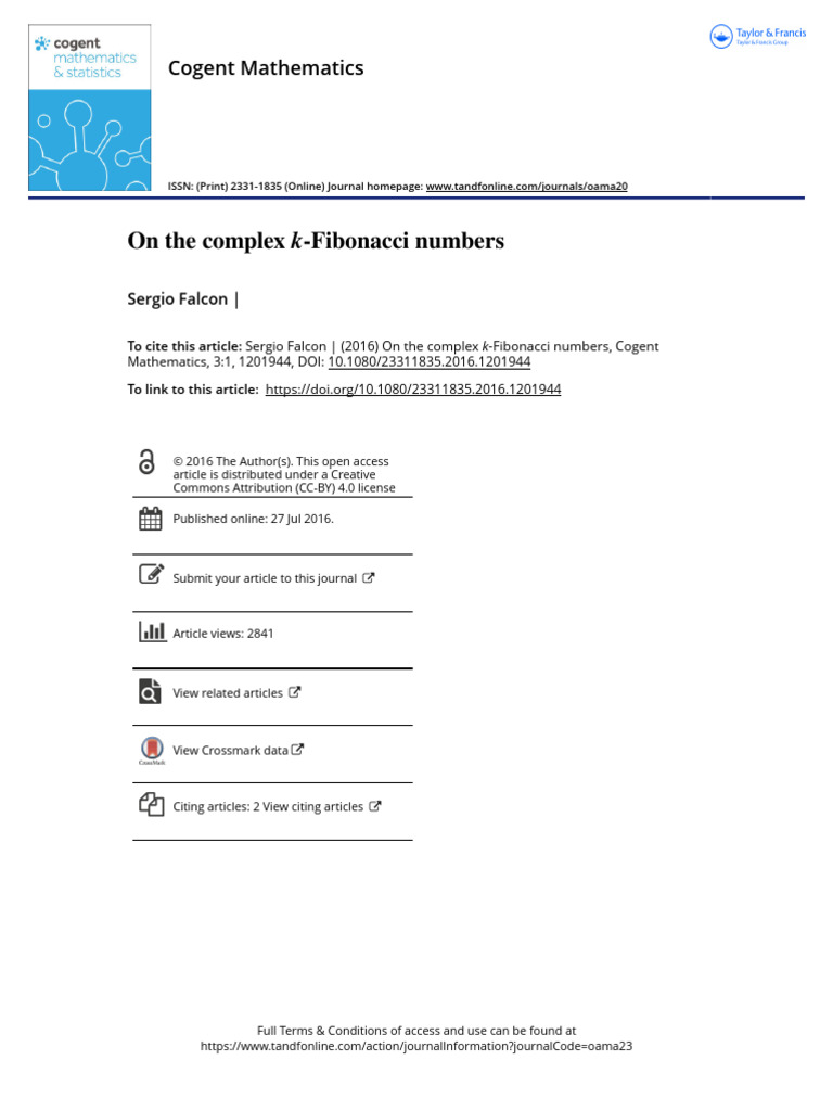 On the Complex K-Fibonacci Numbers | PDF | Sequence | Mathematics