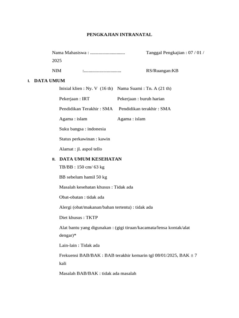 Pengkajian Intranatal Adel | PDF