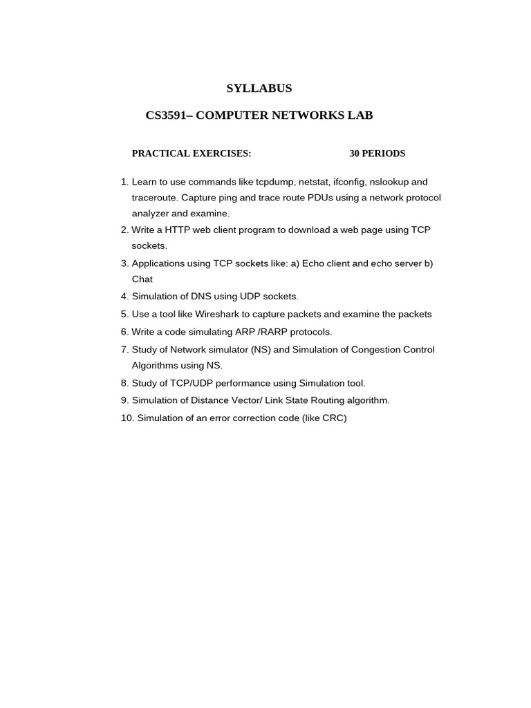 CS3591 Computer Networks LAB Syllabus | PDF