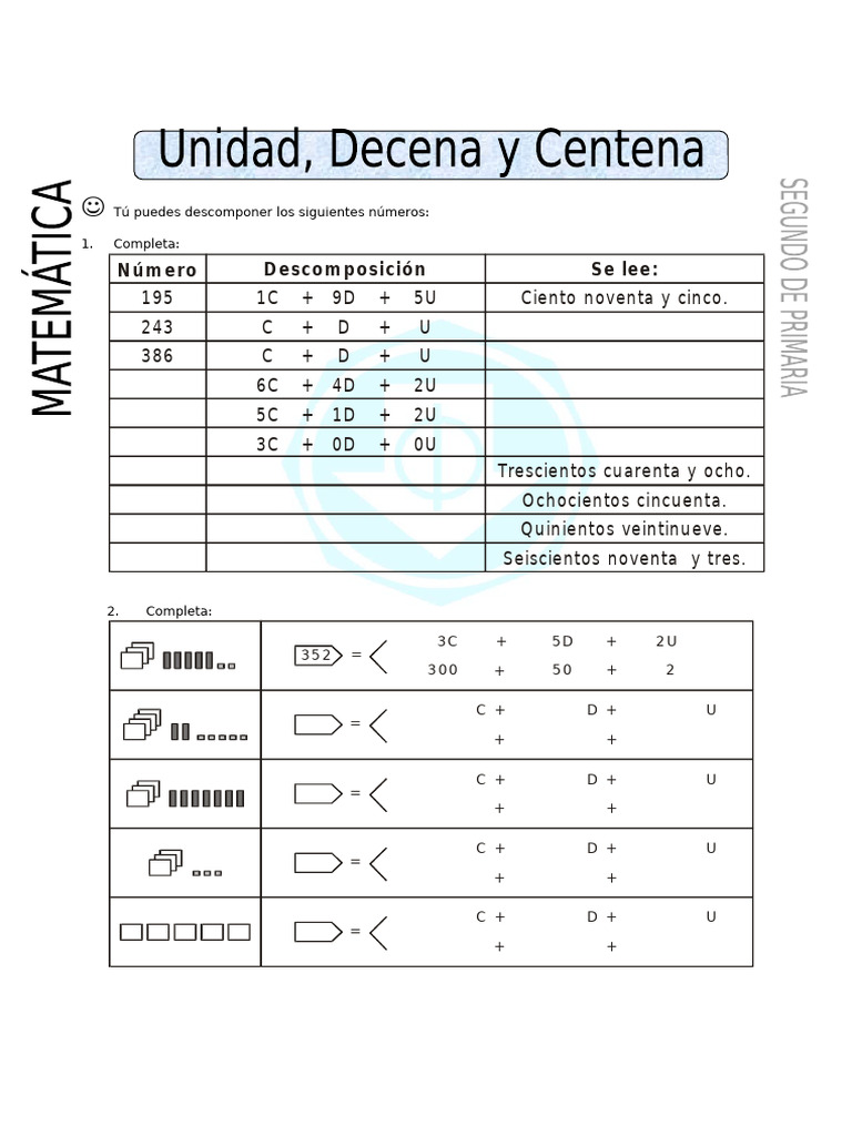 FICHA DECENA CENTENA | PDF | Aritmética | Matemática Elemental