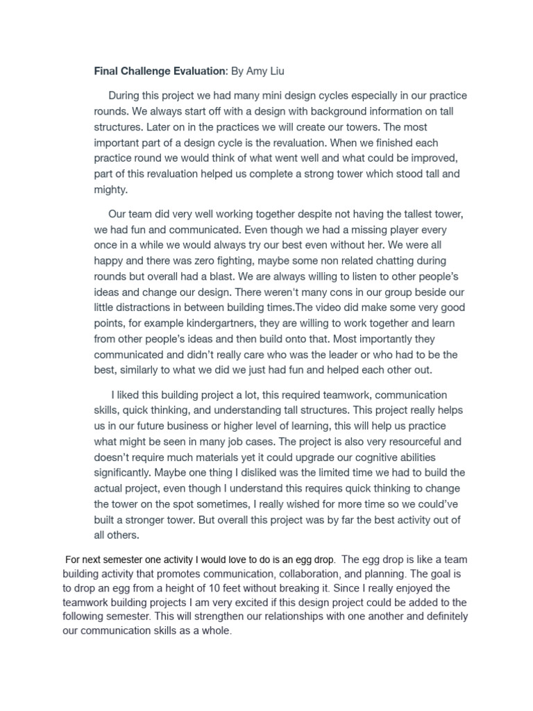 Marshmallow Challenge Reflection | PDF | Cognitive Science | Social ...