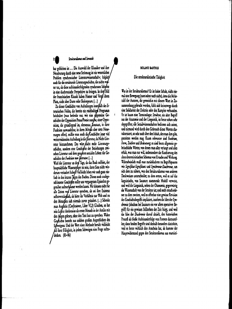Barthes Strukturalistische Taetigkeit | PDF