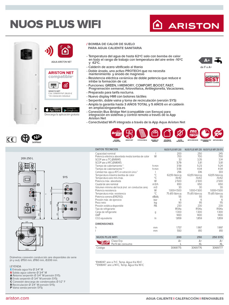 Nuos Plus Wifi | PDF | Bomba de calor | Ingeniería mecánica