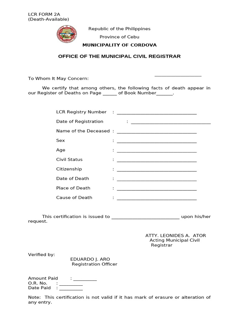 LCR Form 2a | PDF