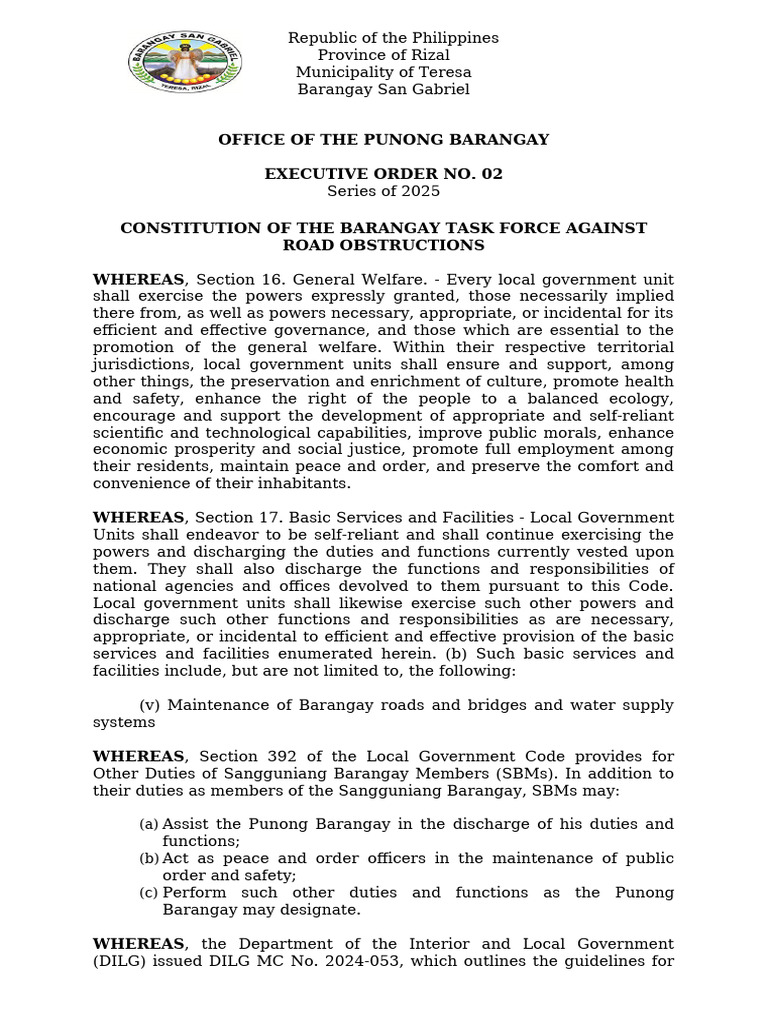 Barangay Task Force on Road Obstructions | PDF | Government | Justice