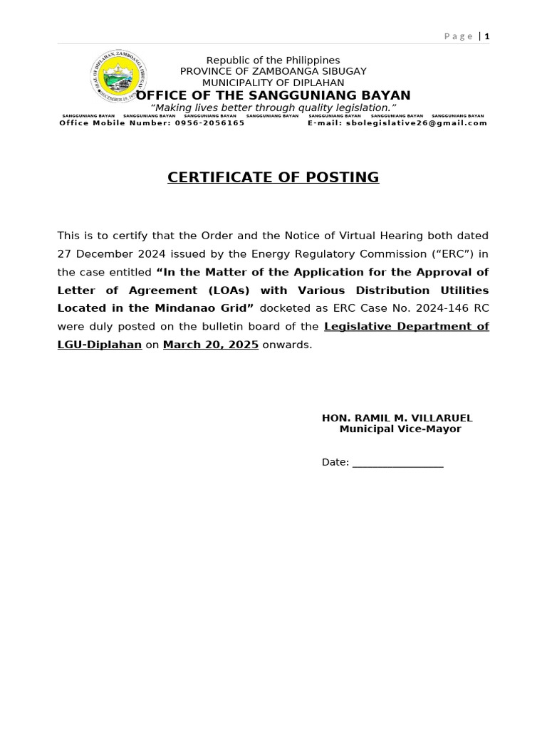 Certificate of Posting - PSALM | PDF