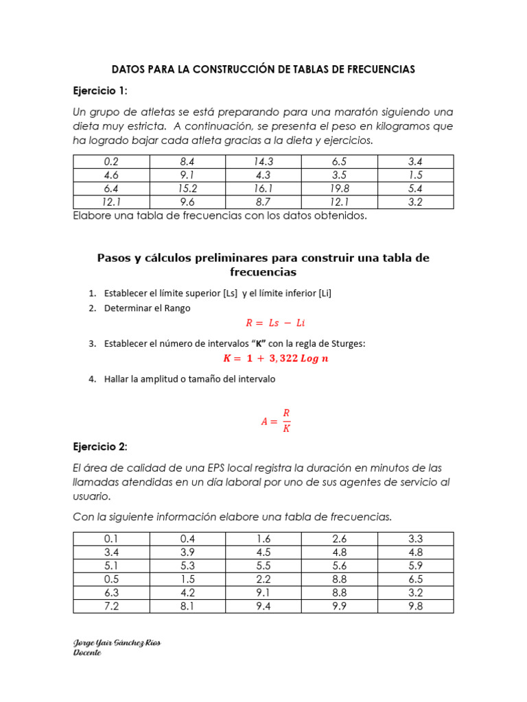CONSTRUCCIÓN DE TABLAS DE FRECUENCIAS- Ejercicios de Repaso | PDF