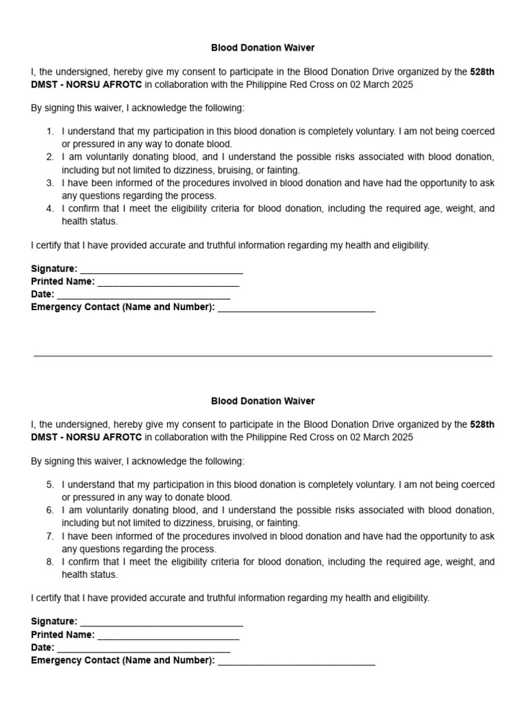 Blood Donation Consent Form | PDF