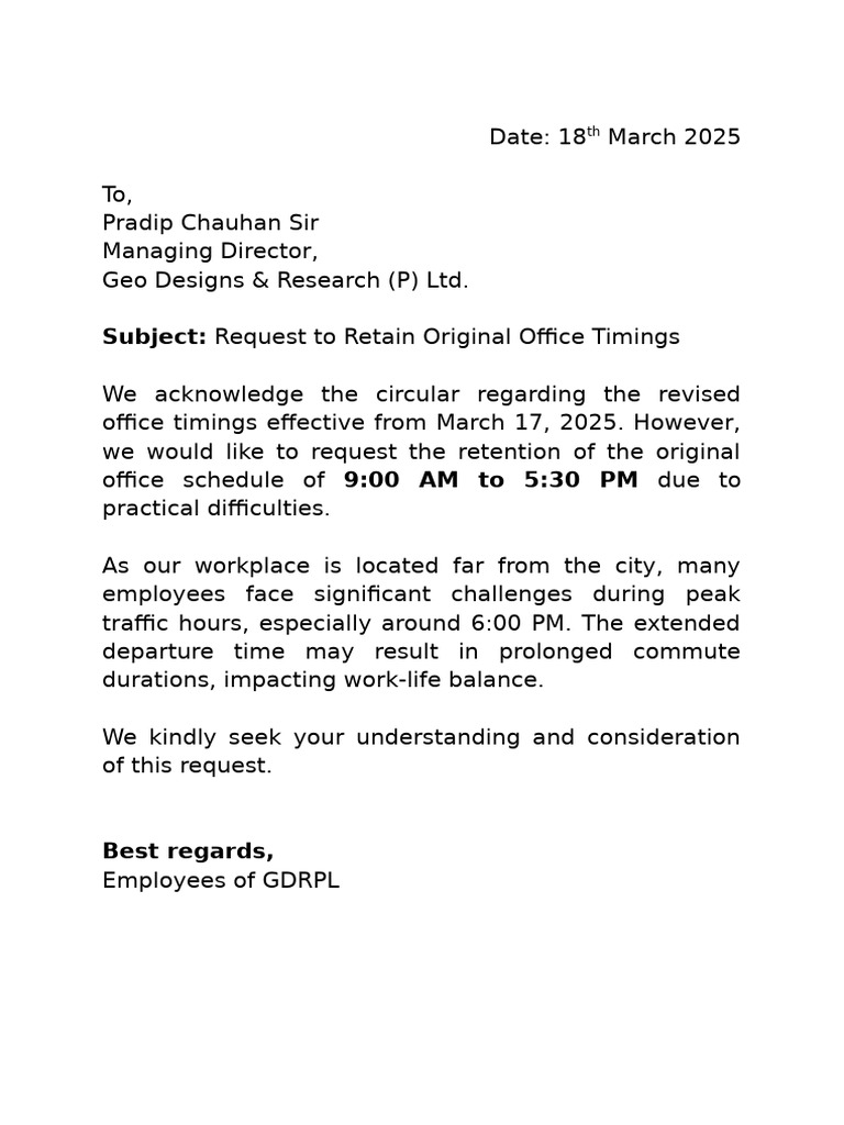 Request to Keep Original Office Hours | PDF