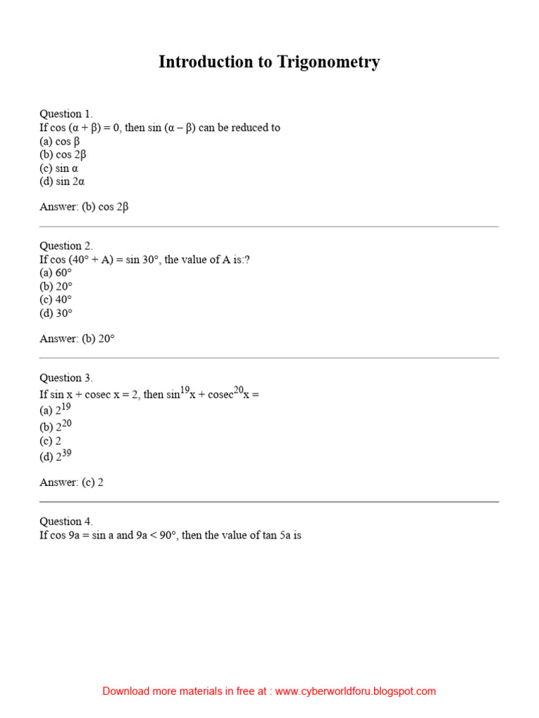 Introduction To Trigonometry | PDF | Trigonometry | Complex Analysis
