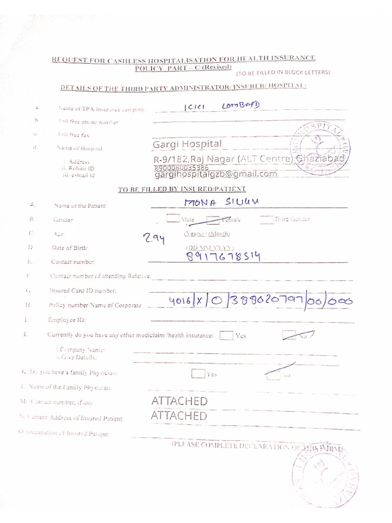 Pre Auth Form of Mona Singh | PDF